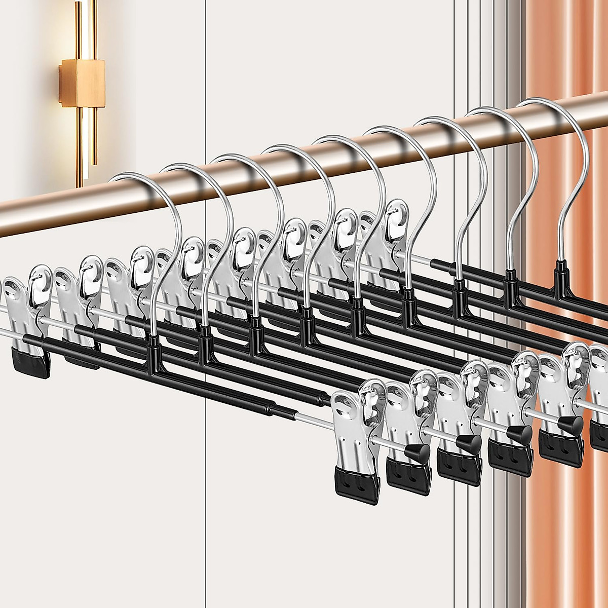 Bumodel 20 Pack 12Inch Heavy Duty Pants Skirt Hangers with Clips,Metal Trousers Hanger for Jeans Black Non Slip Women Shorts Hangers Saving Space Clothing Hanger for Adult,Men,Children,Kid,Baby