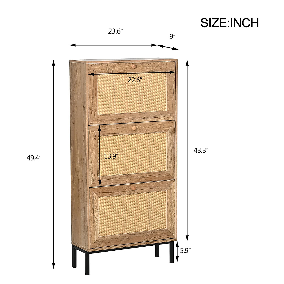 Zenvya Shoe Cabinet 3 Flip Drawer Shoe Cabinet Rattan Shoe Cabinet Organizer Freestanding Shoe Rack Storage Cabinet with Metal Legs for Bedroom,Hallway, Apartment (Natural)