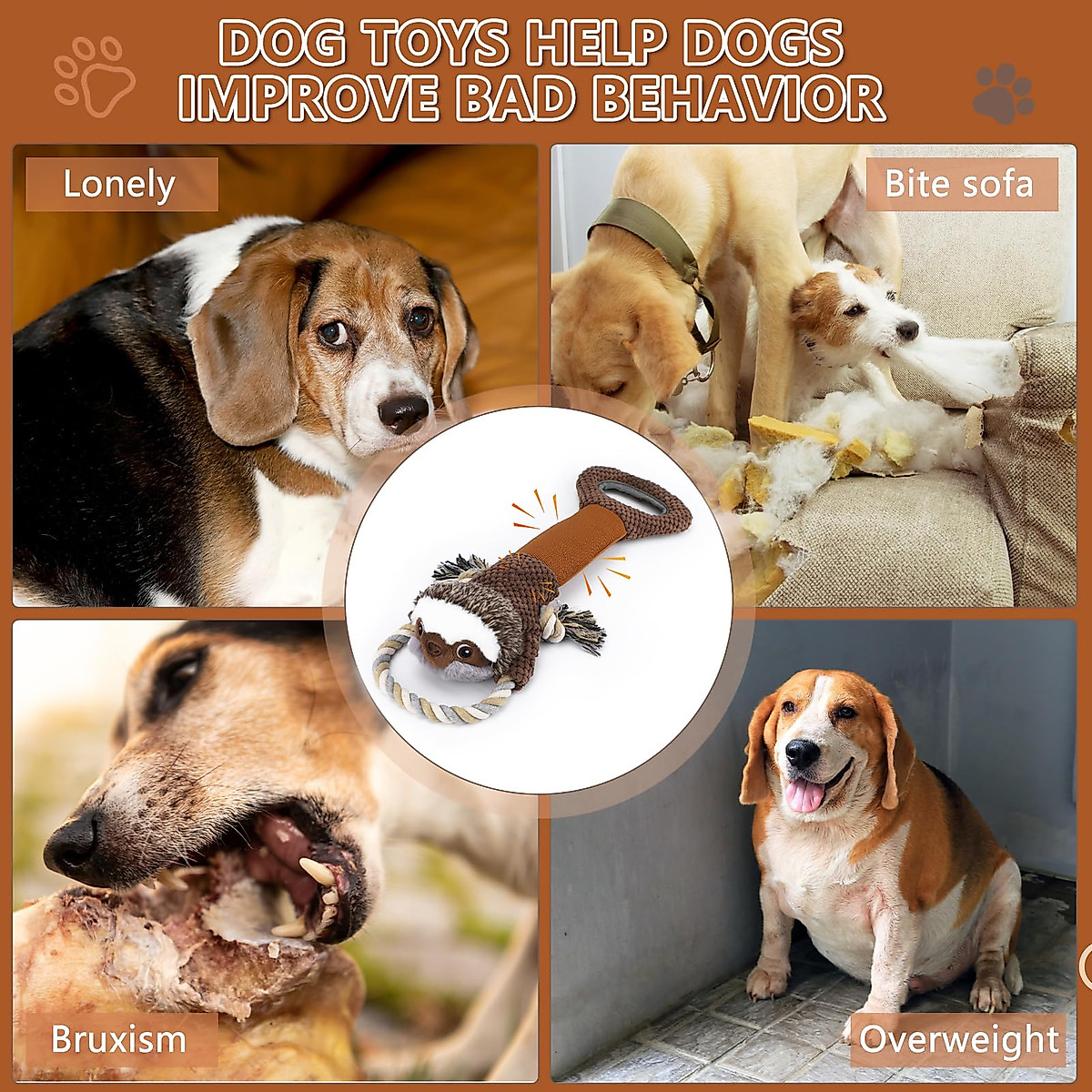 Eneston Large Plush Squeaky Dog Toys with Crinkle Paper, Tug of War Pull Toys for Puppies, Interactive Dog Chew Toys for Small, Medium and Large Dogs