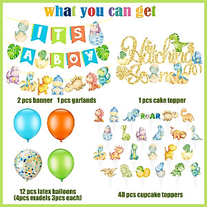 Dinosaur Baby Shower Decoration for Boy Dinosaur It's A Boy Banners Dinosaur Theme Hatching Soon Cake Cupcake Toppers Balloons for Dino Theme Birthday Pregnancy Celebration Party Decorations