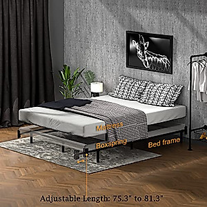 UJUJIA Queen Size Metal Bed Frame Steel Slat Support Platform Bed Frames Heavy Duty 9 Legs Mattress Foundation Easy Assembly Adjustable Bed Frame Black