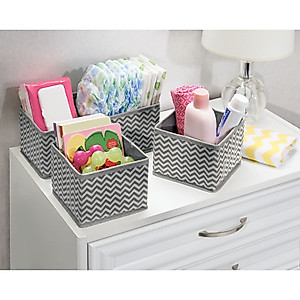 mDesign Fabric 4-Piece Drawer Organizer Bins, Kids/Baby Nursery Dresser, Closet, Shelf, Playroom Organization, Hold Clothes, Toys, Diapers, Bibs, Blankets, Gray/Cream Chevron