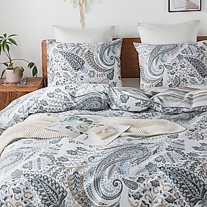 HoneiLife King Size Duvet Cover - 3pcs Paisley Comforter Cover, Soft & Breathable Floral Bedding Duvet Cover Sets with Zipper Closure & Corner Ties, Wildflower Comforter Cover Sets All Season Use