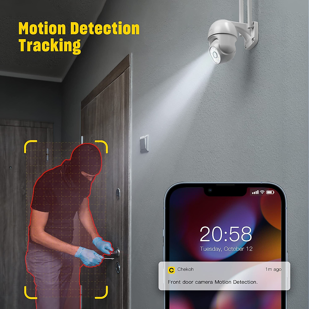 64GB Class 10 Micro SDXC 2K Security Cameras Outdoor - 3MP Color Night Vision Wireless WiFi Home Video Surveillance Pan & Tilt 360°