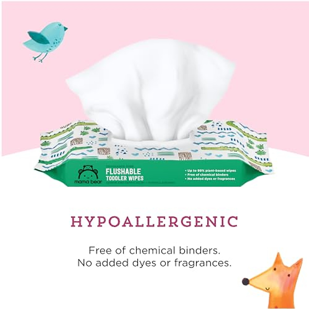 Amazon Brand - Mama Bear Fragrance Free Hypoallergenic Flushable Toddler Toilet Wipes, 336 Count (8 Packs of 42)