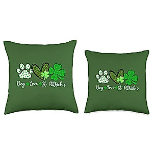 Dog love Lucky Shamrock St Patrick's Dog Paw Gifts Love St Patrick's Day Irish Cute Dog Paw Clovers Lucky Throw Pillow, 16x16, Multicolor