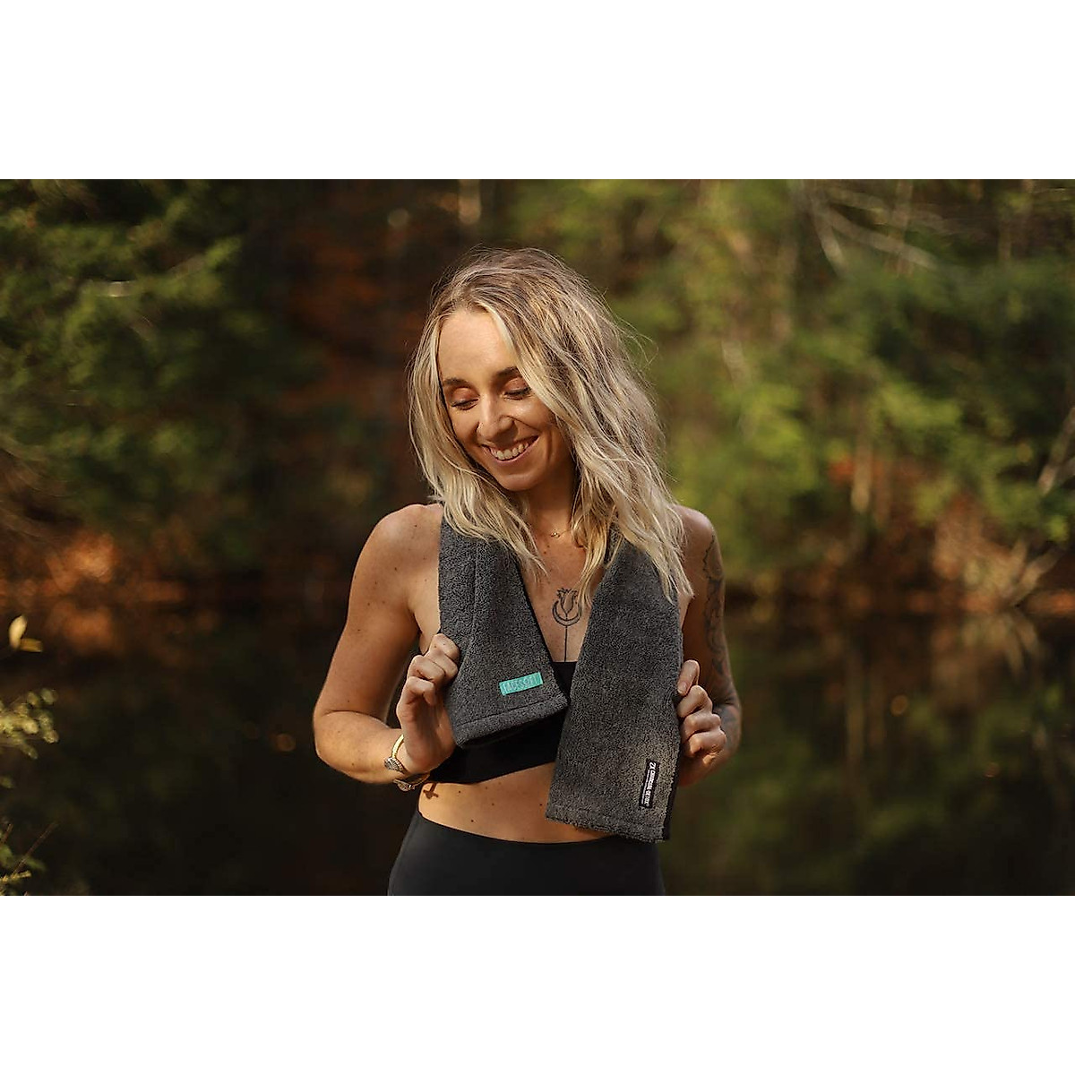 FACESOFT 2X Pro Charcoal Detox Sweat Towel - Double Activated Charcoal for Deeper Detox - Absorbent Cotton Exercise Towel - No Synthetic Microfibers - Sweat Towel for Gym and Sports - Beauty - 1 Pc