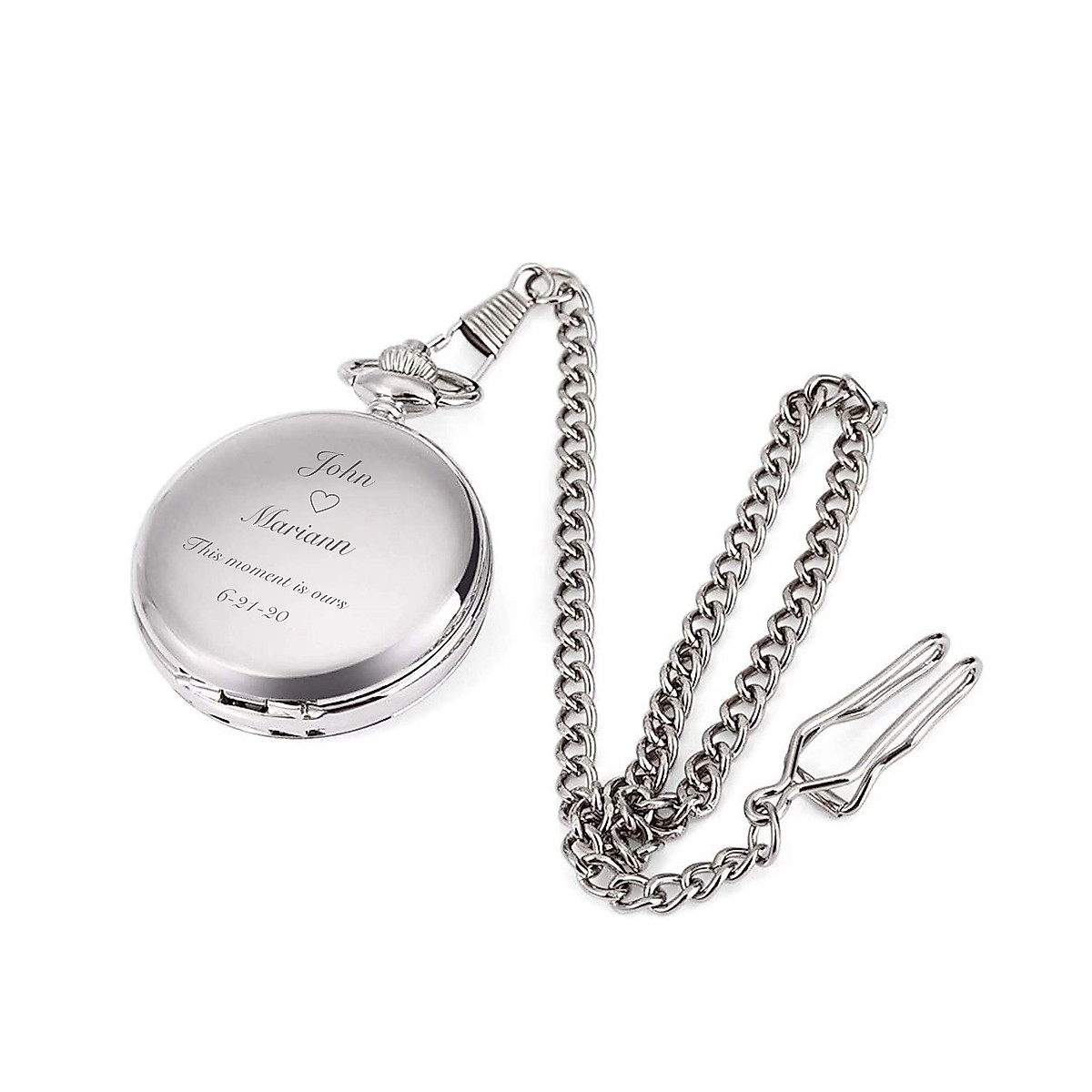 Personalized Stainless Steel Silver Pocket with Glass Cover Watch Custom Engraved Free with Gift Box - Ships from USA