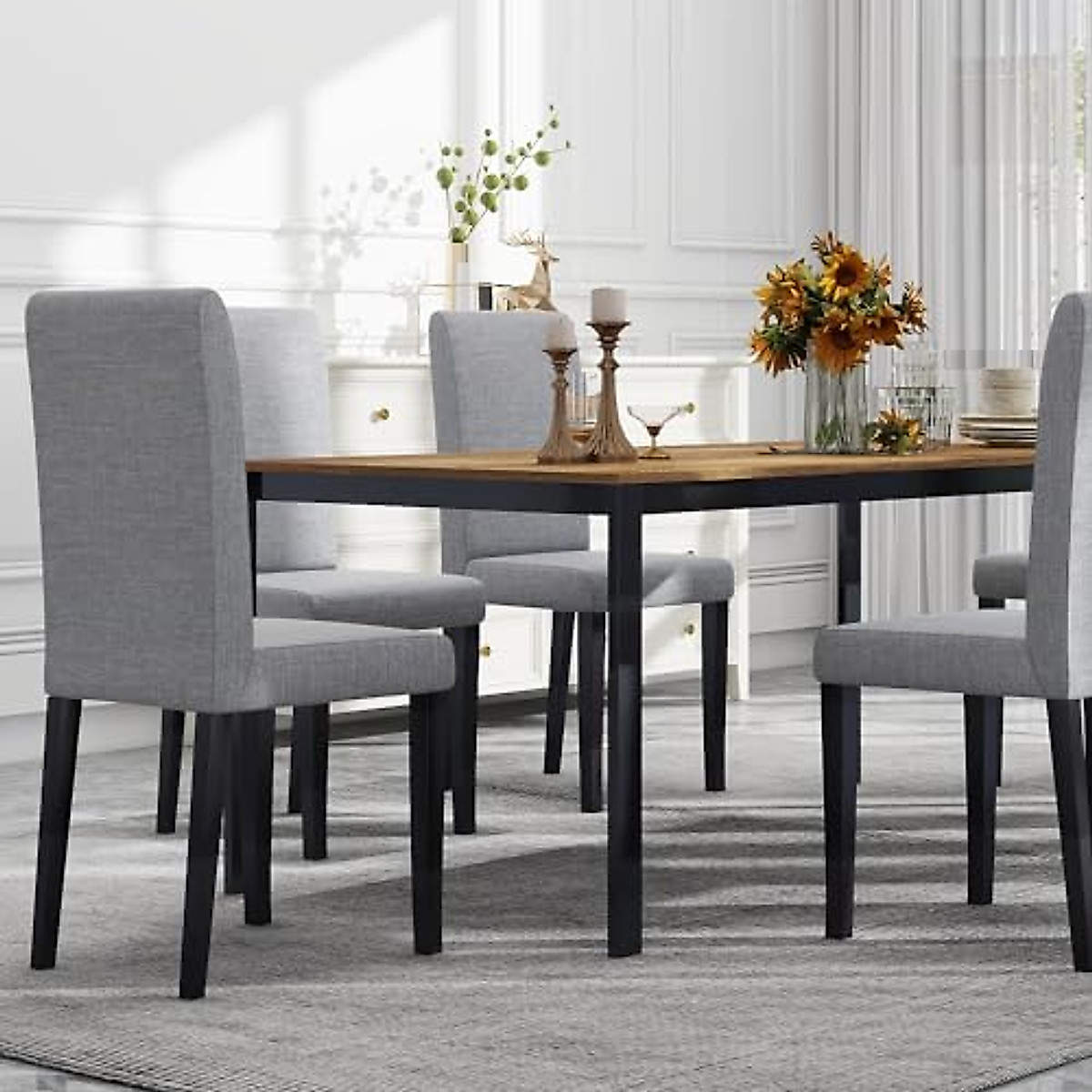 IULULU Dining Set of 4 Kitchen Upholstered Parsons Accent Chair with Padded Seat Back and Wood Legs for Living Room, Modern, Grey