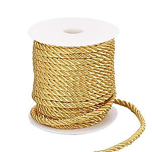 PH PandaHall 5mm Decorative Twisted Cord 3-Ply Gold Cord Polyester Silk Cord Shiny Viscose Cording Graduation Cord Thread for Christmas Home Décor Embellish Costumes Bag Drawstrings 59 Feet