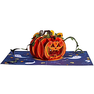 Paper Love 3D Halloween Pumpkin Pop Up Card, For Spooky Celebrations, Trick or Treat | Adult and Kids - 5" x 7" Cover - Includes Envelope and Removable Note Tag