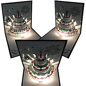 Akeydeco 3D Pop Up Birthday Cards,Warming LED Light Cake Music Happy Card Postcards Greeting Cards Laser Cut Best for Mom,Wife,Sister, Boy,Girl,Friends 1 Pack