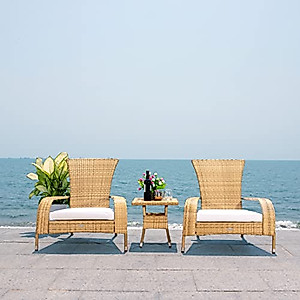 Safavieh Outdoor Collection Edna Natural/White Cushion 3-Piece Lounge Set PAT7719D