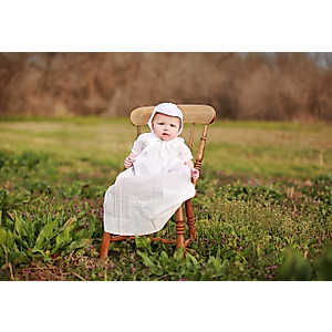 Feltman Brothers Infant Baby Boys White Embroidered Christening Gown Bonnet Set -6M to 9M