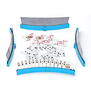 4 Pack Cards Holder for Playing Cards, 13.3" Plastic Tray Rack Organizer for Kids, Seniors, Little Hands, Arthritis, Hands Free Playing Cards Holder Ideal for Bridge Canasta Strategy Card Playing-Blue