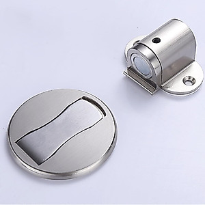 304 Stainless Steel Ground Suction, Heavy Duty No Drill Door Stopper for Bottom of Door, No Hole Drilling Stainless Steel Door Stop Magnetic Door Catch (1pcs,Silver)