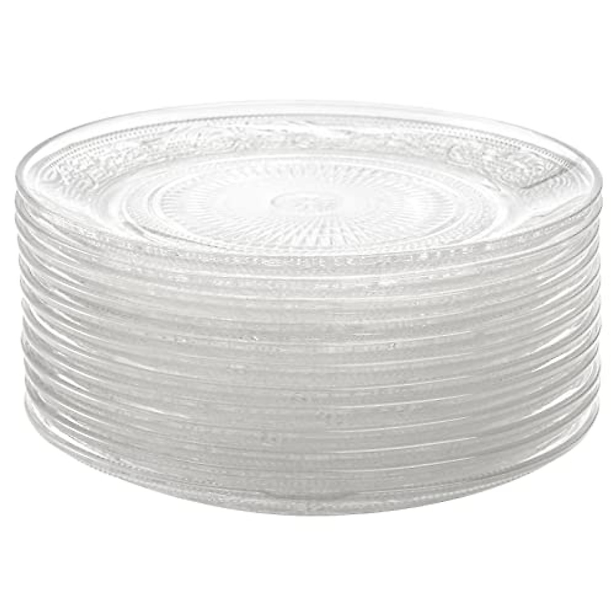Frcctre 12 Pack Glass Salad Plates, 7 Inches Glass Fruit Dessert Plates, Clear Glass Appetizer Dinnerware Set with Beautiful Carved Pattern, Dishwasher Safe