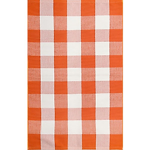 WAYYE Buffalo Plaid Outdoor Rug Checkered Area Rug Washable Doormats Indoor Outdoor Rugs for Layered Front Door Mats, Porch, Entryway, Kitchen, Farmhouse (Orange and White Plaid, 2'3'' x 3'7'')