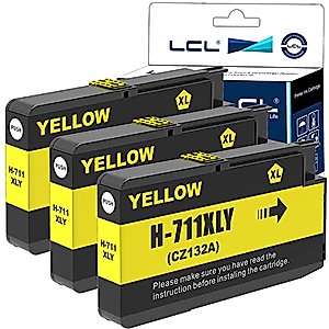 LCL Compatible Ink Cartridge Pigment Replacement for HP 711XL 711 XL CZ132A CZ136A Designjet T120 24 T120 610 T520 24 T520 36 T520 610 T520 914 T125 24 (3-Pack Yellow)
