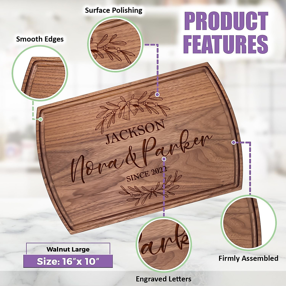 Tayfus Personalized Christmas Cutting Board Collection - Unique Christmas Themed Custom Engraved Chopping Blocks - Perfect Customized Gift Idea For Couples, Friends, Families And Parents