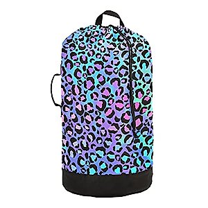 xigua Fashion Colorful Leopard Animal Print Laundry Bag, Drawstring Closure Dirty Clothes Bag Large Travel Camp Durable Tear Resistant Backpack Storage Bag - 14.5 X 29.3inch