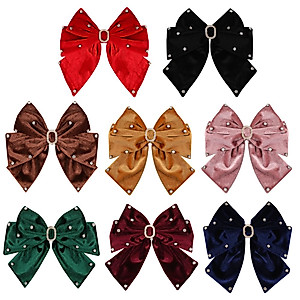 Spenlly Women Girls 8 Inch Large Velvet Hair Bows Clip Rhinestone Big Hair Bow Alligator Clip Hair Barrettes Hair Accessories (Navy)