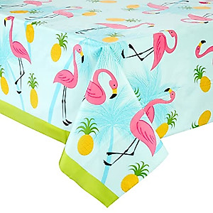 Juvale 3-Pack Flamingo Tablecloth for Pineapple Birthday Decorations, Plastic Table Cover for Tropical Hawaiian and Flamingo Party Supplies, Summer Pool Party (54x108 Inches)