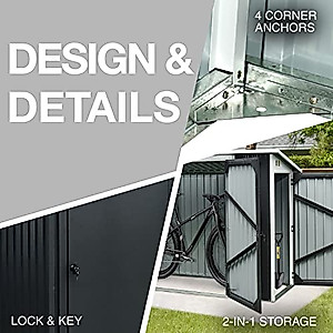 Hanover 2-in-1 Multi-Use Storage Shed, Separated Storage Compartments, 2-Point Locking System, Galvanized Steel, 156-Cu. Ft. Capacity, 3.6-Ft. x 8-Ft. x 5.75-Ft., Dark Gray