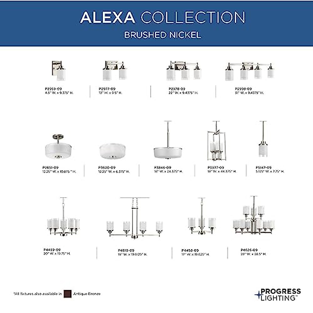 Progress Lighting P2978-09 Alexa Bath & Vanity, 22-Inch Width x 9-3/8-Inch Height, Brushed Nickel