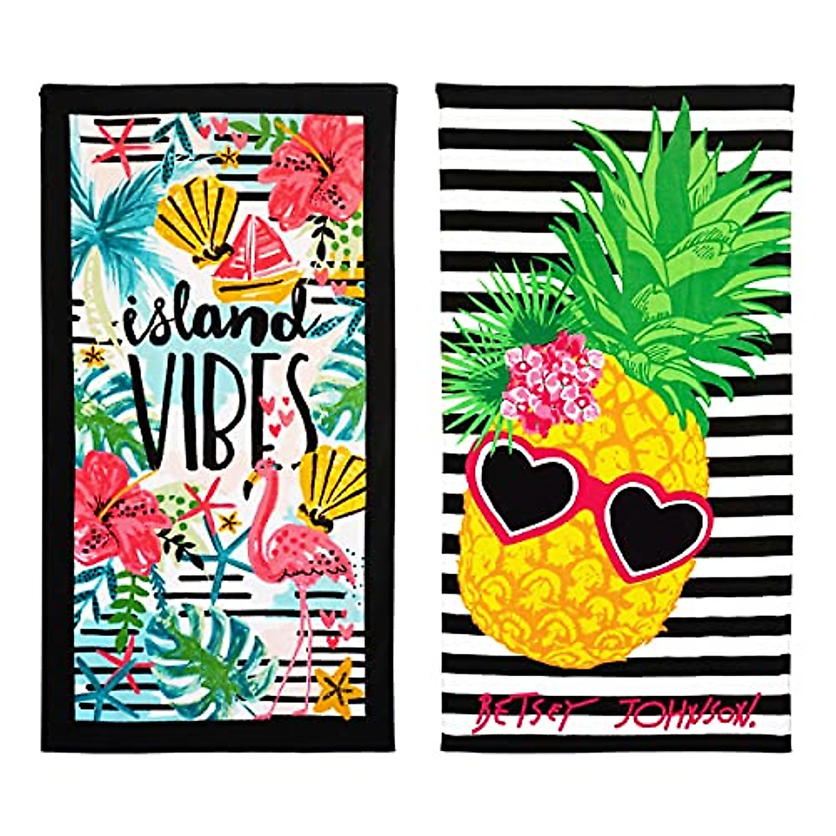 Betsey Johnson - Beach Towel Set, Highly Absorbent & Fade Resistant Beach Accessories, Ideal for Pool, Picnic, or Beach (Island Vibes & Chill Pineapple, 2 Piece)