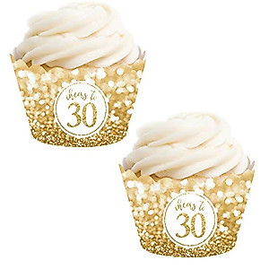 Andaz Press Glitzy Faux Gold Glitter Cupcake Wrapper Decorations, Cheers to 30 Years, 30th Birthday or Anniversary, 24-Pack, Not Real Glitter