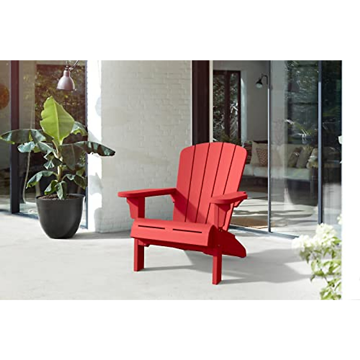 Keter Teton Adirondack Weather Resistant Furniture for Entertaining by The Pool, Patio and Fire Pit, Easy Assembly Outdoor Seating, Weatherwood