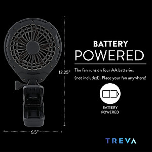 Treva 5 Inch Battery Powered Clip Slim and Portable Cooling Fan with Clamp for Travel, Outdoor,Camping, Car, Office Desk, Baby Stroller - Multi-Directional Rotating and Adjustable Head (2 Pack)