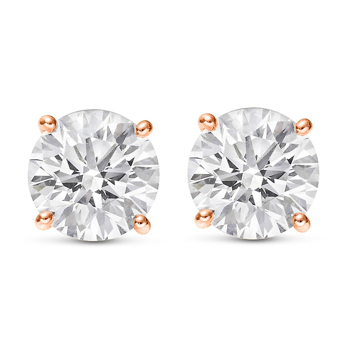 2.5 Carat 18K Rose Gold GIA Certified Round Cut Diamond Earrings 4 Prong Push Back Premium Collection (G-H Color, SI1-SI2 Clarity) - Ideal Cut
