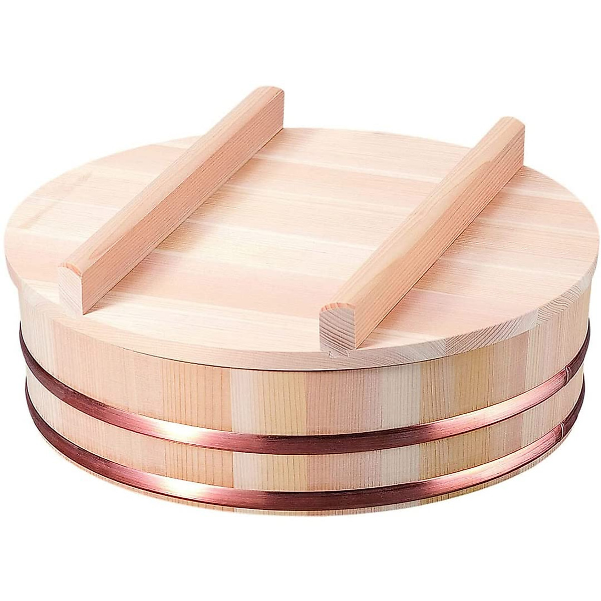 TIKUSAN Wooden Hangiri Sushi Rice Mixing Tub Copper Band with Lid Made in Japan Made of Sawara Cypress Sushi Rice Bowl Sushi Oke (10.6" (27cm))