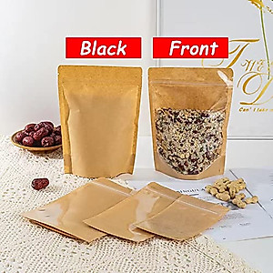 100 PCS Stand Up Pouches, 4.7 x 7.8 inch Kraft Paper Food Bags with Clear Window, Reusable Ziplock Food Storage Bags Resealable Pouches for Foods, Coffee Beans, Snacks
