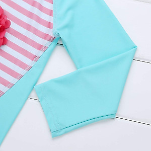 FEESHOW Kids Baby Girls Two Piece Rash Guard Swimsuit Flamingo Printed Shirt Top with Bottom UPF 50+ Sun Protection Swimwear Lake Blue&Pink 18-24 Months