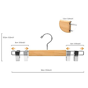 Nature Smile Solid Wooden Skirt Pants Hangers 20 Pack,Premium Wood Bottom Shorts Hangers for Slacks Trousers with Larger Adjustable Anti-Rust Clips (Natural)