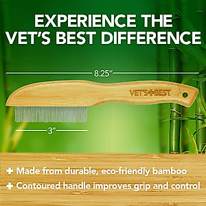 Vet's Best Flea Comb | Real Bamboo with Contour Grip Handle | for Dogs and Cats