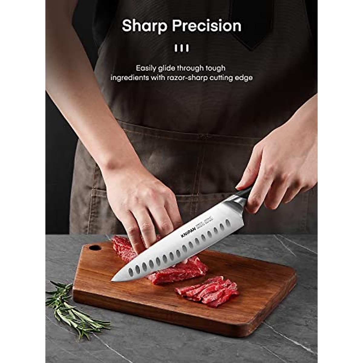 Knipan Knife Set, 8-Piece Premium Knife Block Set with High Carbon German Steel, 5 Knives, Sharpening Steel, Multi-Purpose Scissors, Block of Wood, Ergonomic ABS Handle