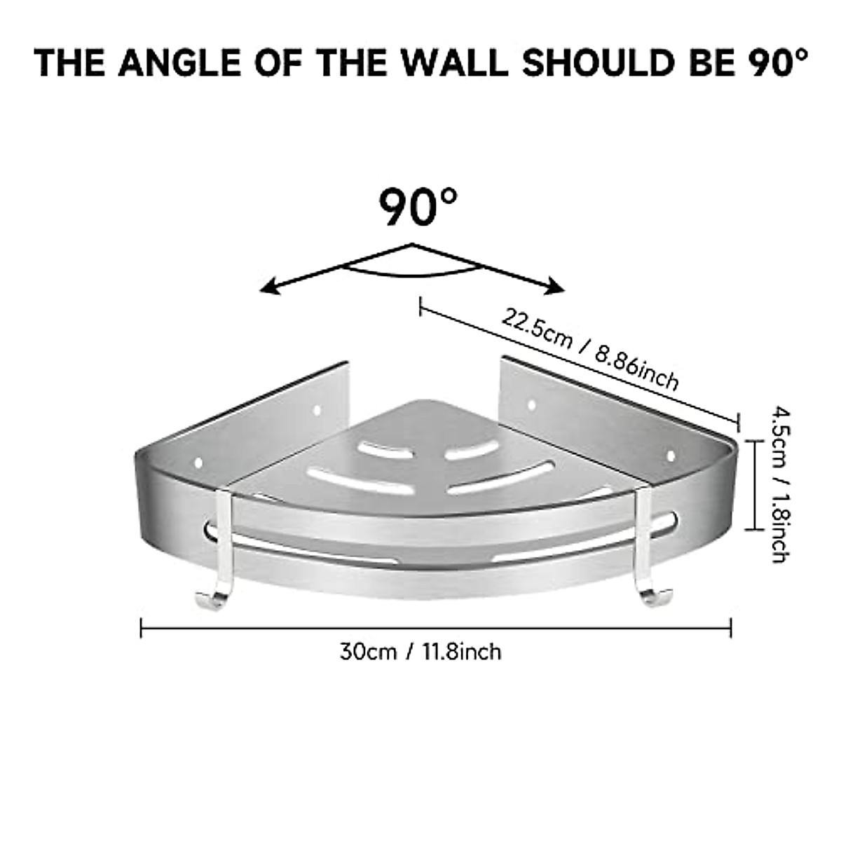 Shower Corner Shelf, Bathroom Shelves, Rustproof Thickened Aluminum , Wall Mounted No Drilling Triangle Shower Caddy Basket with Hook, Bathroom Shelf Organiser for Bathroom Kitchen ( 1 Pack, Silver )