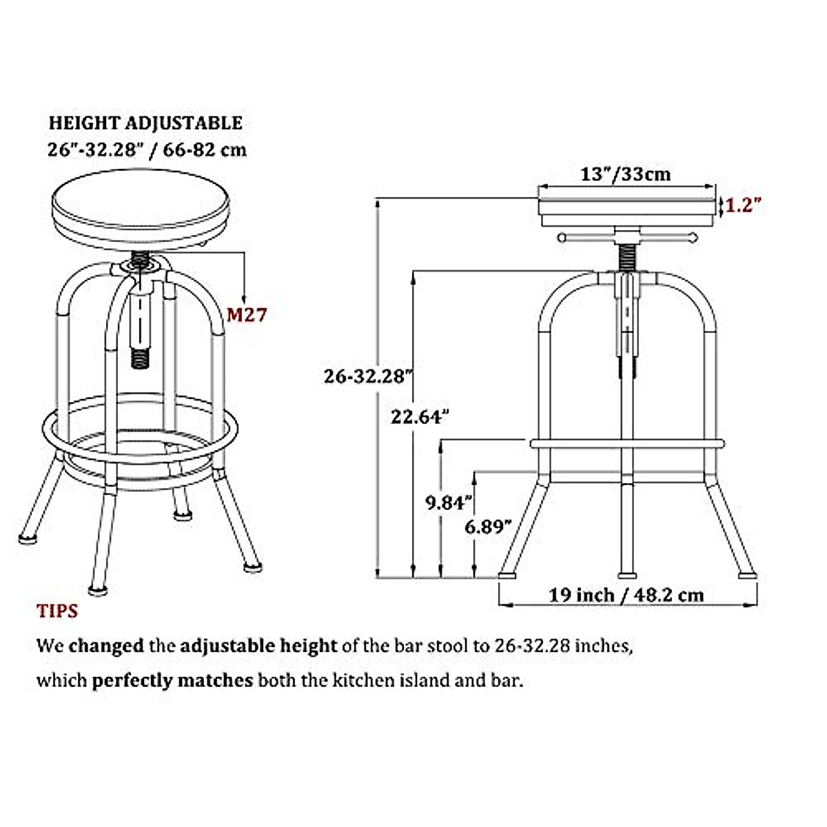 32 inch Vintage Industrial Bar Stool-Metal Wood Swivel Bar Stool-Retro Bar Height Stool-Counter Height Adjustable Kitchen Stools-Set of 2-Extra Tall Pub Height 26-32 Inch,Fully Welded(Black(2pcs))