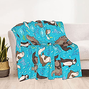 Cute Sea Otter Flannel Throw Blanket Soft Lightweight Warm Blanket All Season Sofa Blanket Can Be Used in Office Living Room Bed Suitable for Children Adults or Teenagers 60"X50" Inches