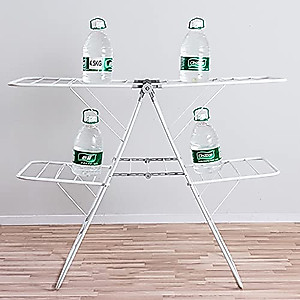 Foldable Clothes Airer, Large 2 Layer Drying Rack Clothes Drier, Portable Adjustable Clothes Horses Suitable for Indoor Shirts Pants Towels Shoes and Quilts