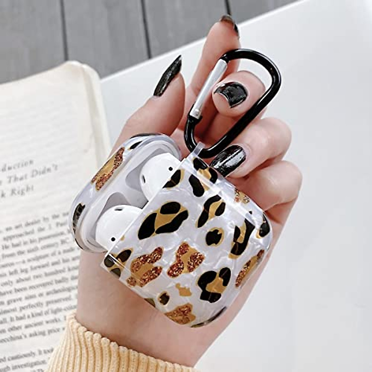 2019 Newest AirPods Case,J.west Luxury Sparkle Bling Leopard Print Cheetah Pattern Translucent Soft TPU Case Cover for Girls Women Shockproof Cover Accessories Kit for AirPods 1st/2nd Charging Case