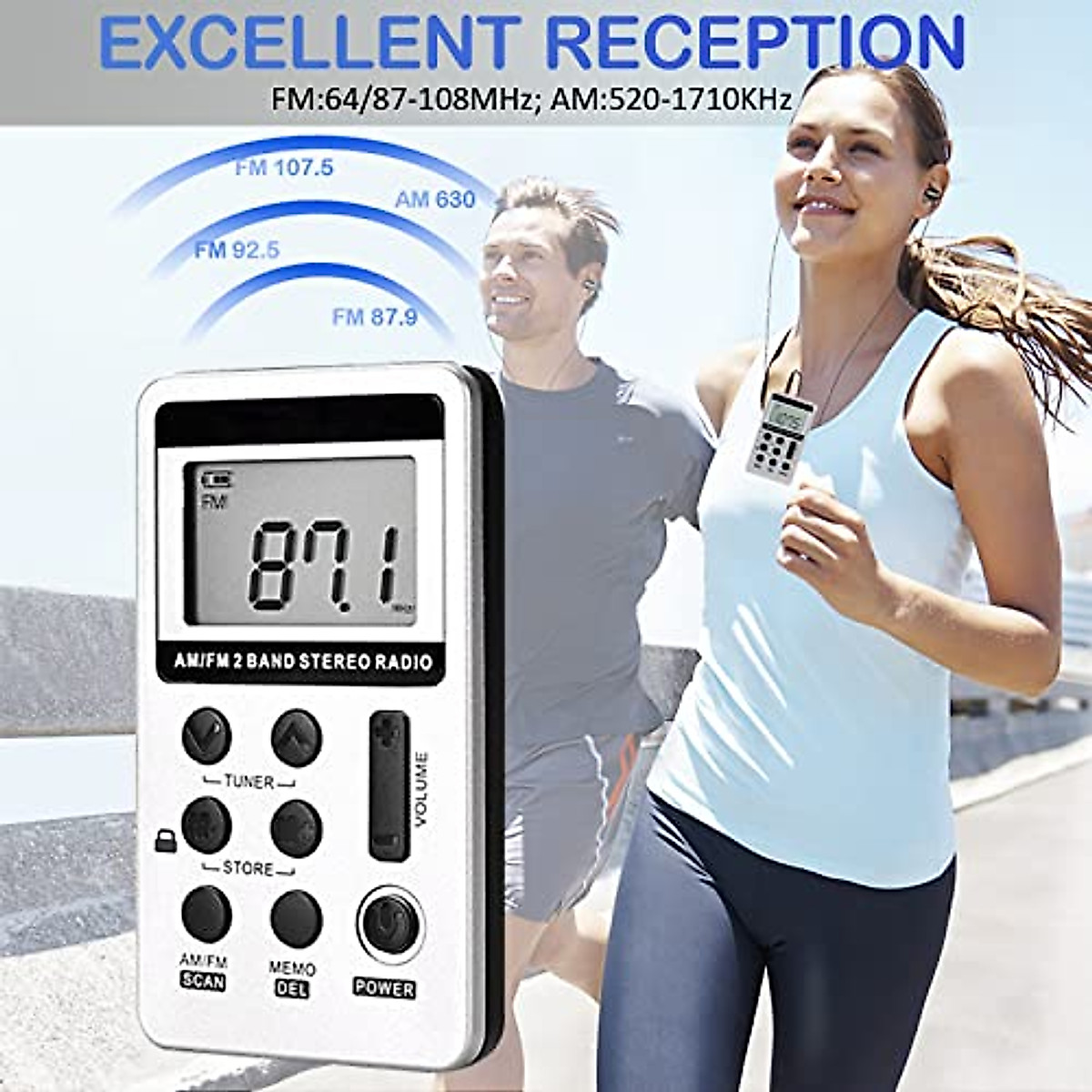 SWDSTP Portable AM FM Radio, Walkman Radio with Digital Tuning LCD Display, Rechargeable Pocket Radio with Earphone, Small Radio with Detachable Belt Clip for Walking, Jogging