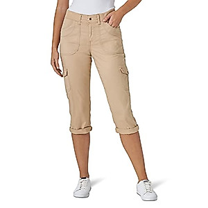 Lee Women's Relaxed Fit Austyn Knit Waist Cargo Capri Pant, Café, 16