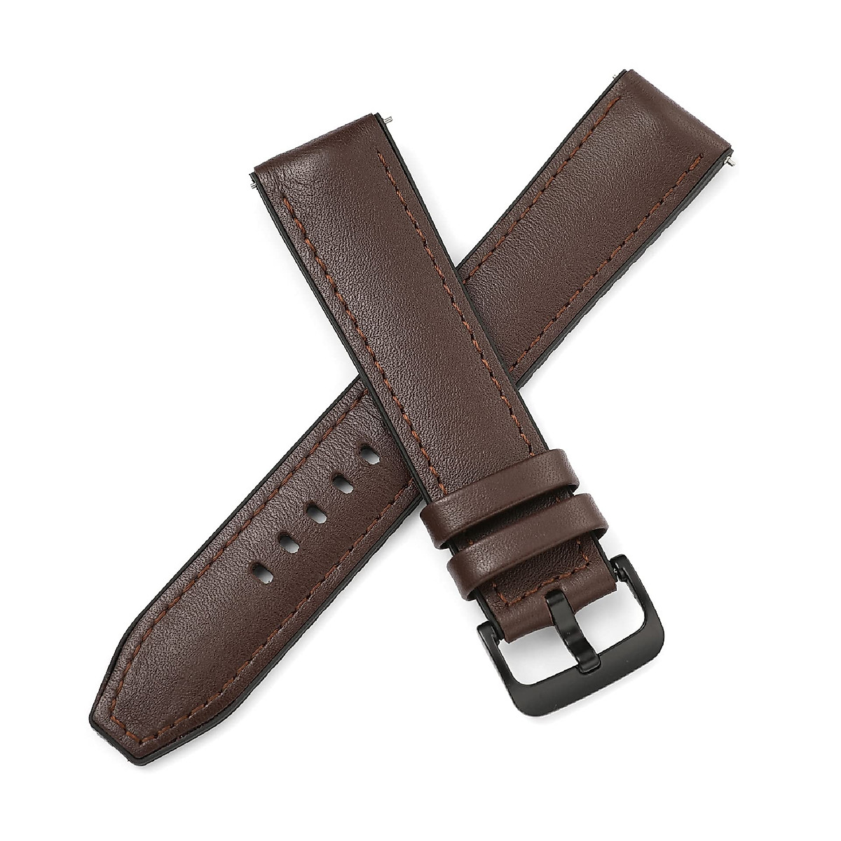 JBR Quick Release Watch Band, 20mm 22mm Universal Sweatproof Genuine Leather Silicone Hybrid Men Replacement Wristband Strap with Stainless Steel Clasp (Dark Brown, 22mm)