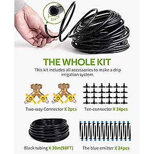 HIRALIY 98.4FT Drip Irrigation Kit, Garden Watering System, 6x4mm Blank Distribution Tubing DIY Automatic Irrigation Equipment Set for Outdoor Plants, Micro Drip Irrigation Kit for Greenhouse Flower, Bed Patio, Lawn