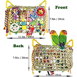 Bird Parakeet Cockatiel Toys, PBIEHSR Bird Foraging Toys Seagrass Woven Climbing Hanging Mat Bird Chewing Toys Perch with Shredder for Lovebird Finch Budgies Conures